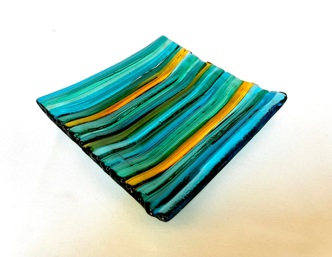 Forest Rapsody in Blue and Green - Handmade Fused Glass Art Plate - Etsy