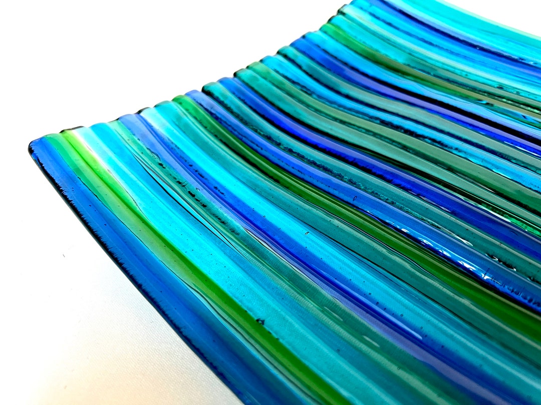 Forest Rapsody in Green and Blue Handmade Fused Glass Plate medium Size ...