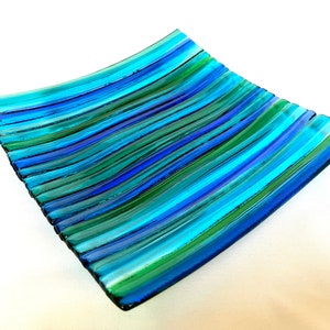 Forest Rapsody in Green and Blue Handmade Fused Glass Plate medium Size ...
