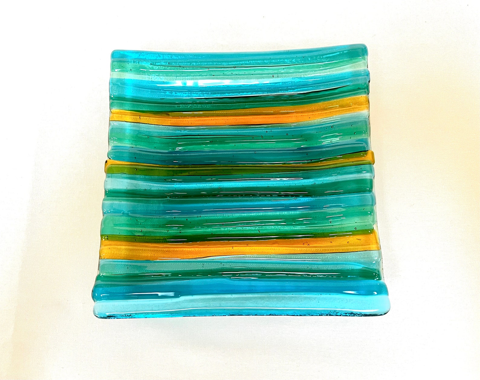 Forest Rapsody in Blue and Green - Handmade Fused Glass Art Plate - Etsy