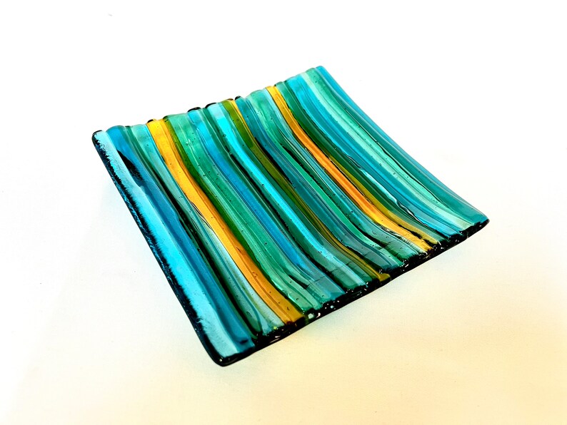 Forest Rapsody in Blue and Green - Handmade Fused Glass Art Plate - Etsy