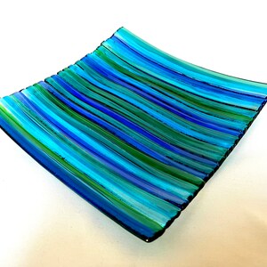 Forest Rapsody in Green and Blue Handmade Fused Glass Plate medium Size ...