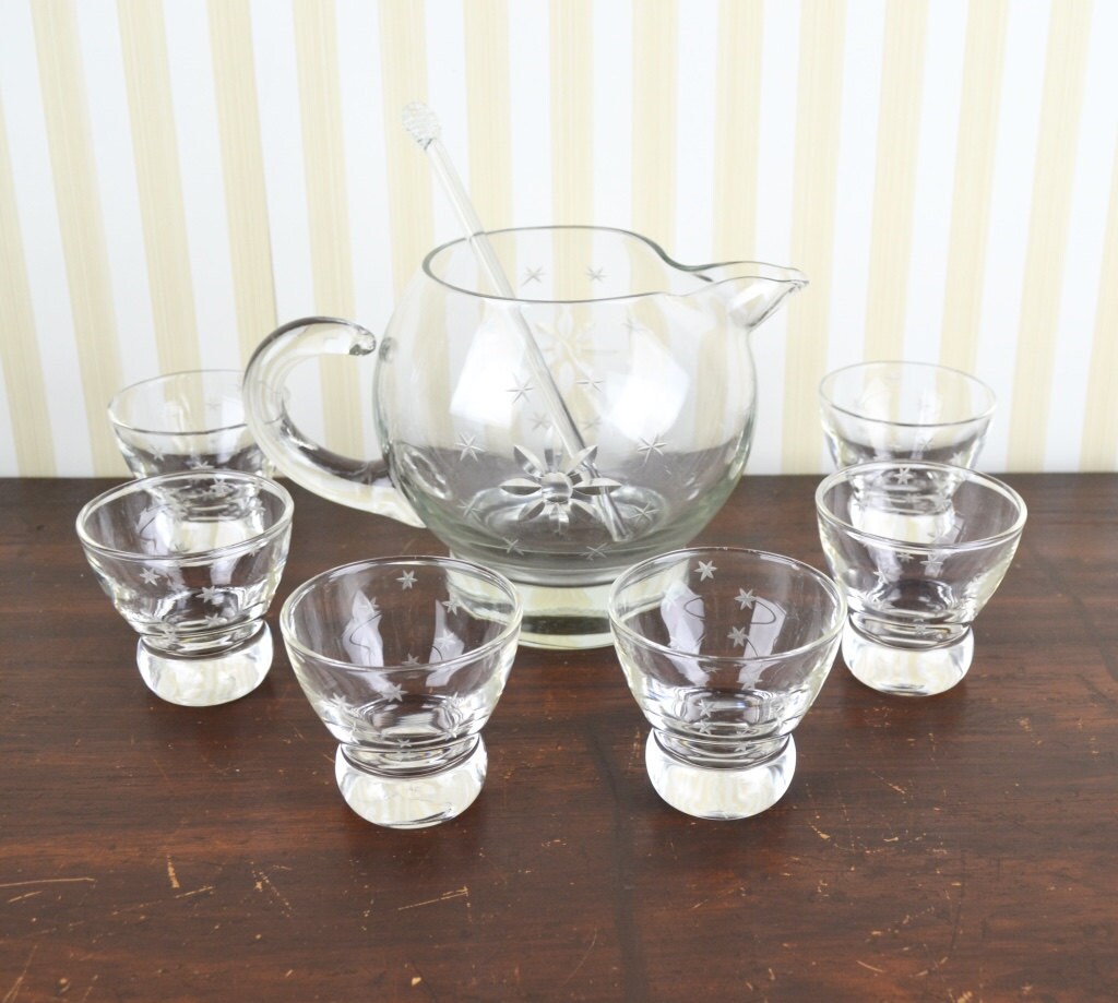 Vintage Glass Cocktail Set - Etsy