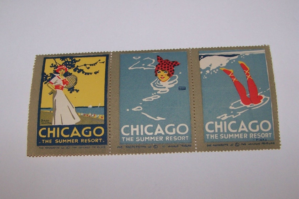 CHICAGO Summer Resort POSTER STAMPS -1912 Original - Unused- Gum Back ...