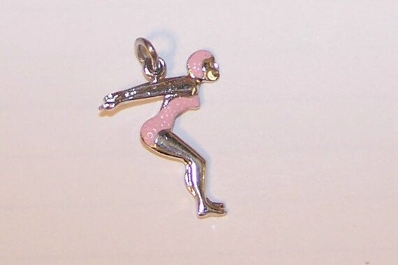 FEMALE SWIMMER DIVER Sterling & Enamel Charm-- Ma… - Gem