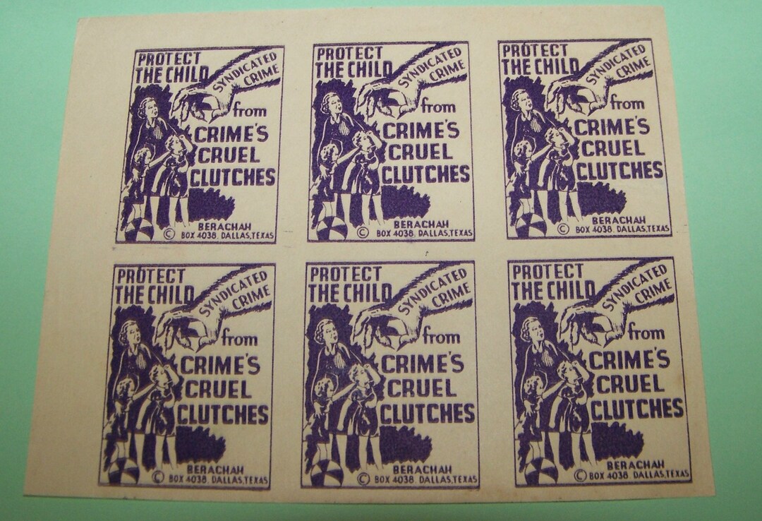 SAFETY POSTER STAMPS -- Crimes Cruel Clutches - Berachah --unused Orig ...