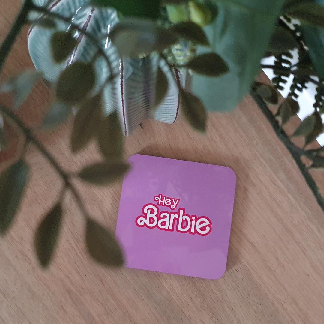 Hey Barbie Coaster: Lilac & Pink MDF Cork-backed Coaster - Etsy
