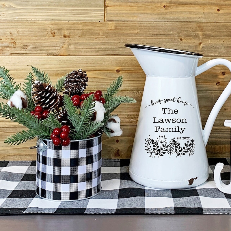 White Enamel Pitcher - Etsy