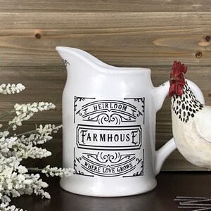 White Farmhouse Ceramic Pitcher, Porcelain Kitchen Utensil Holder ...