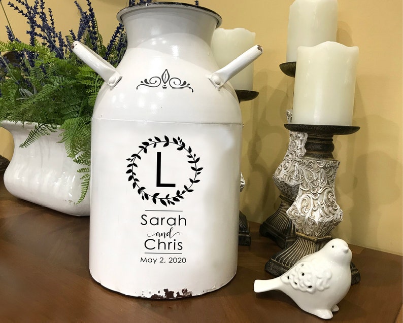 Personalized Farmhouse Metal Milk Can White Enamel Milk Jug | Etsy