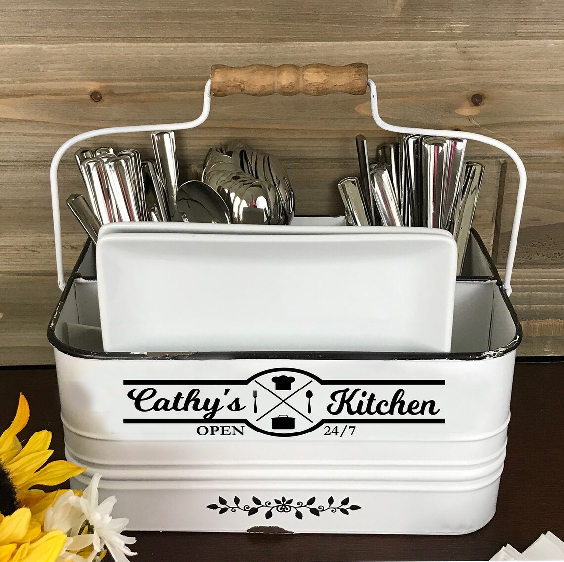 Personalized Utensil Holder, Farmhouse Kitchen Silverware and Napkin ...