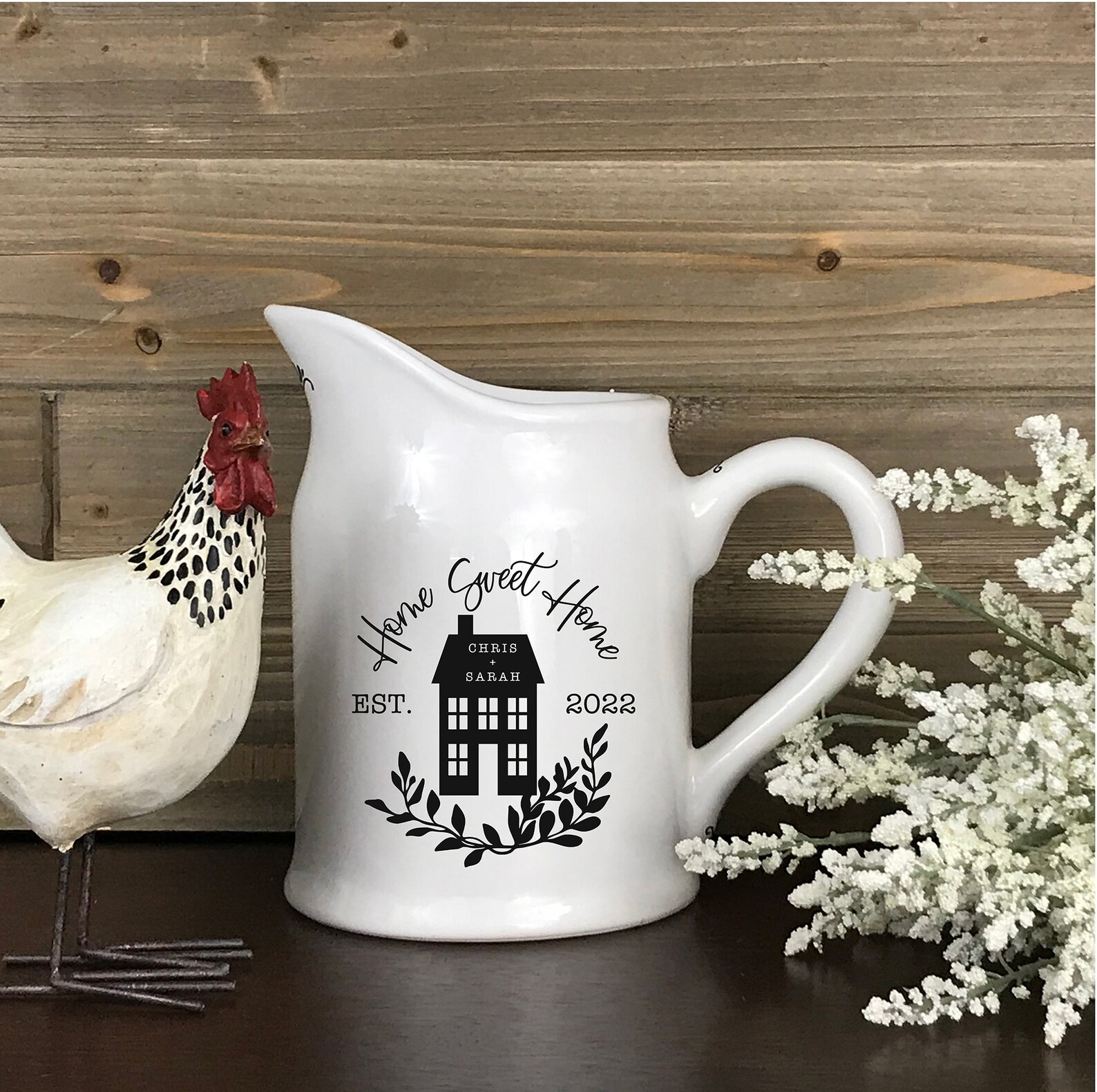 Personalized White Farmhouse Ceramic Pitcher or Vase Custom - Etsy