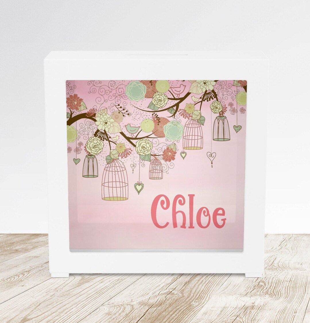 Girls Bank Flower Bank Personalized Bank Wood Bank Baby Gift Baby Bank ...