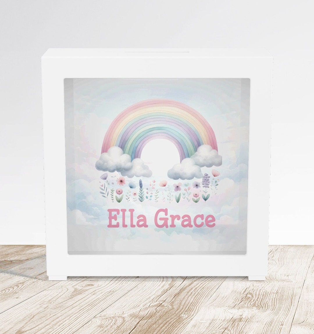 Rainbow Bank for Girls, White Rainbow Bank, Rainbow Bedroom Decor, Name ...