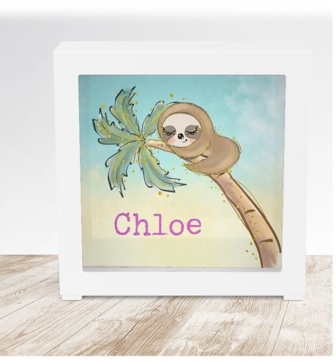 Personalized Sloth Bank, Girls Sloth Wood Bank, White Bank, Sloth ...