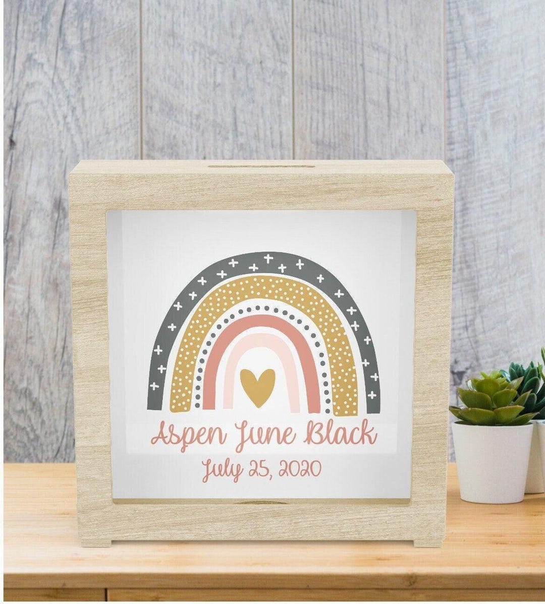 Rainbow Bank, Personalized Rainbow Bank for Girls, Wood Shadow Box ...