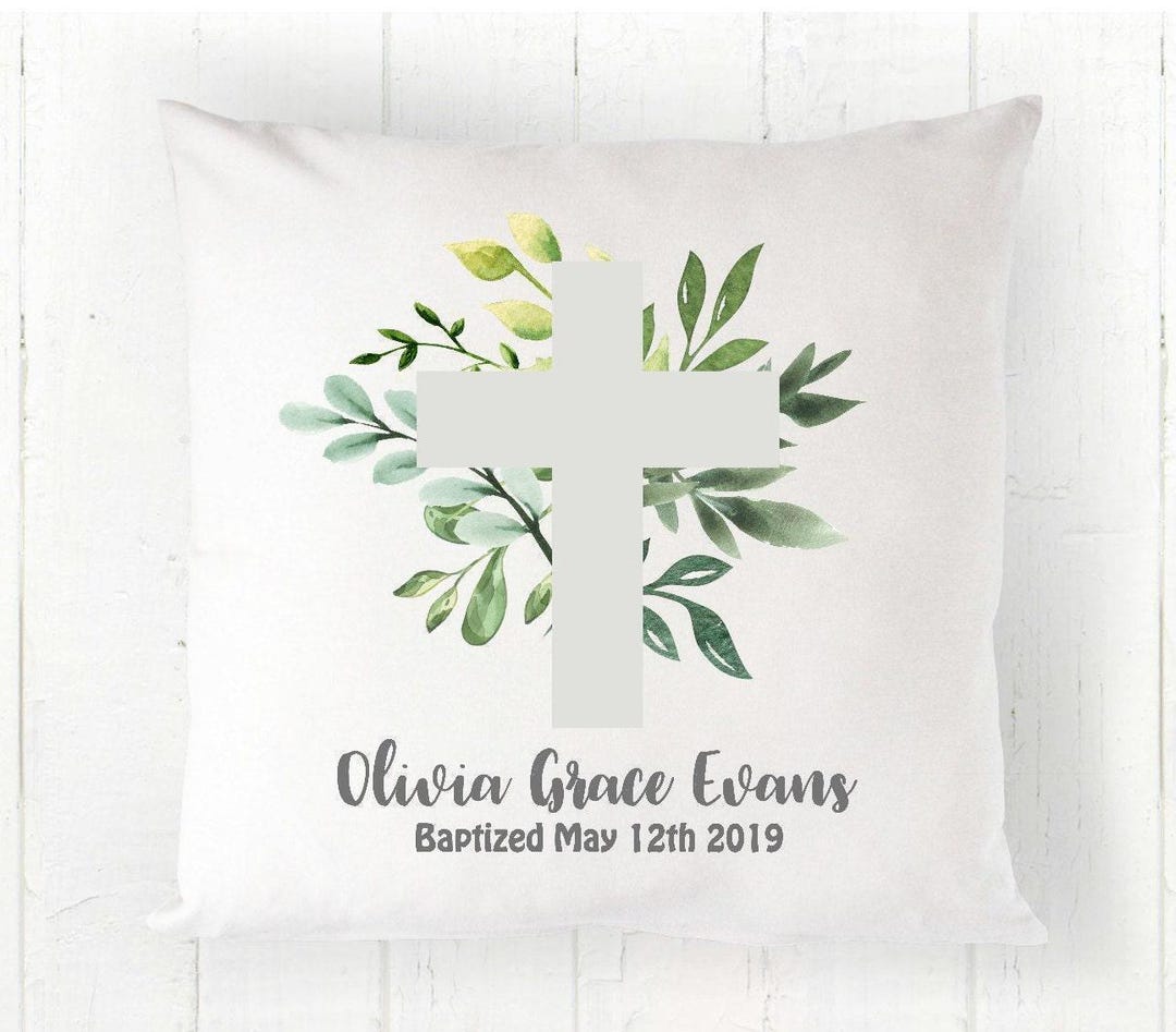 Personalized Baptism Pillow, Floral Cross, First Communion Gift, Baby ...