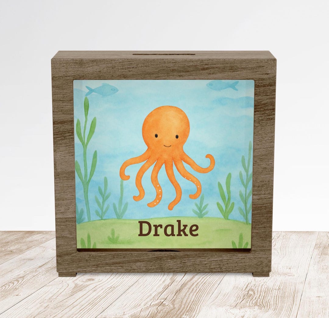 Wood Bank Personalized Octopus Bank Personalized Baby Bank Personalized ...