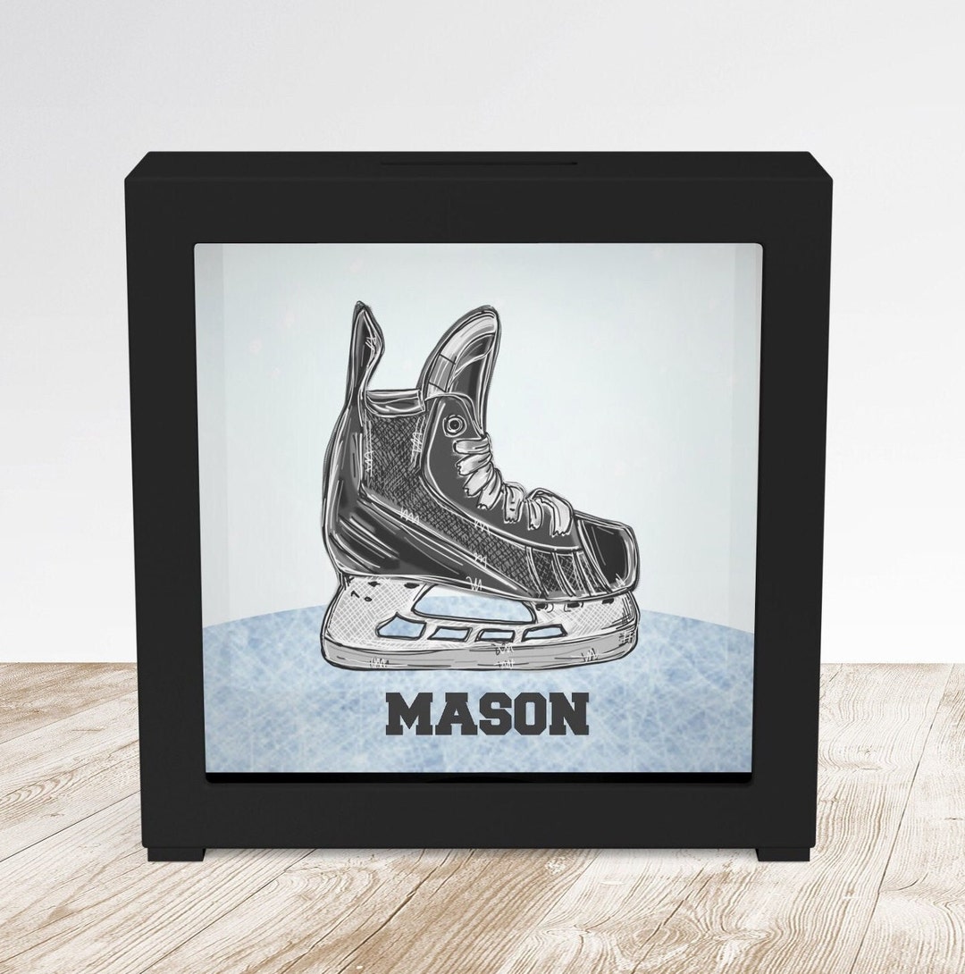 Hockey Bank Hockey Wood Bank Hockey Shadow Box Personalized Hockey Bank ...