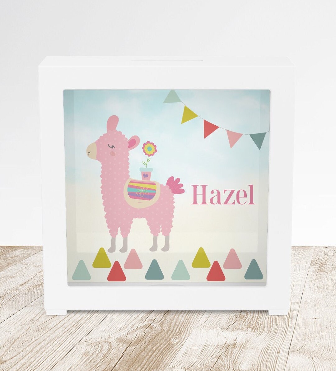 Personalized Llama Wood Bank: Baby Girl Gift, Shadow Box Money Box - Etsy