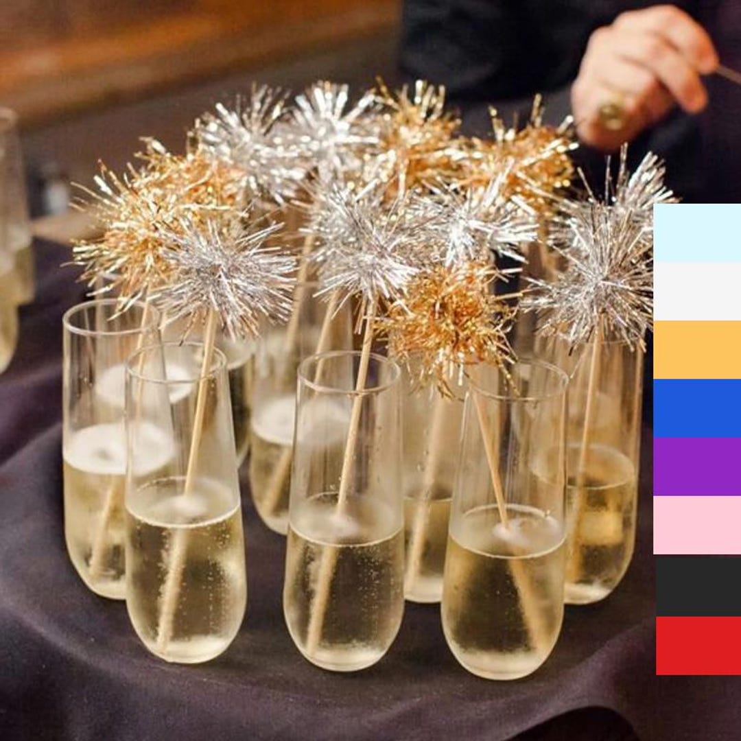 12+ Tinsel Drink Stirrers- Champagne Swizzle Sticks |gold Black Silver ...