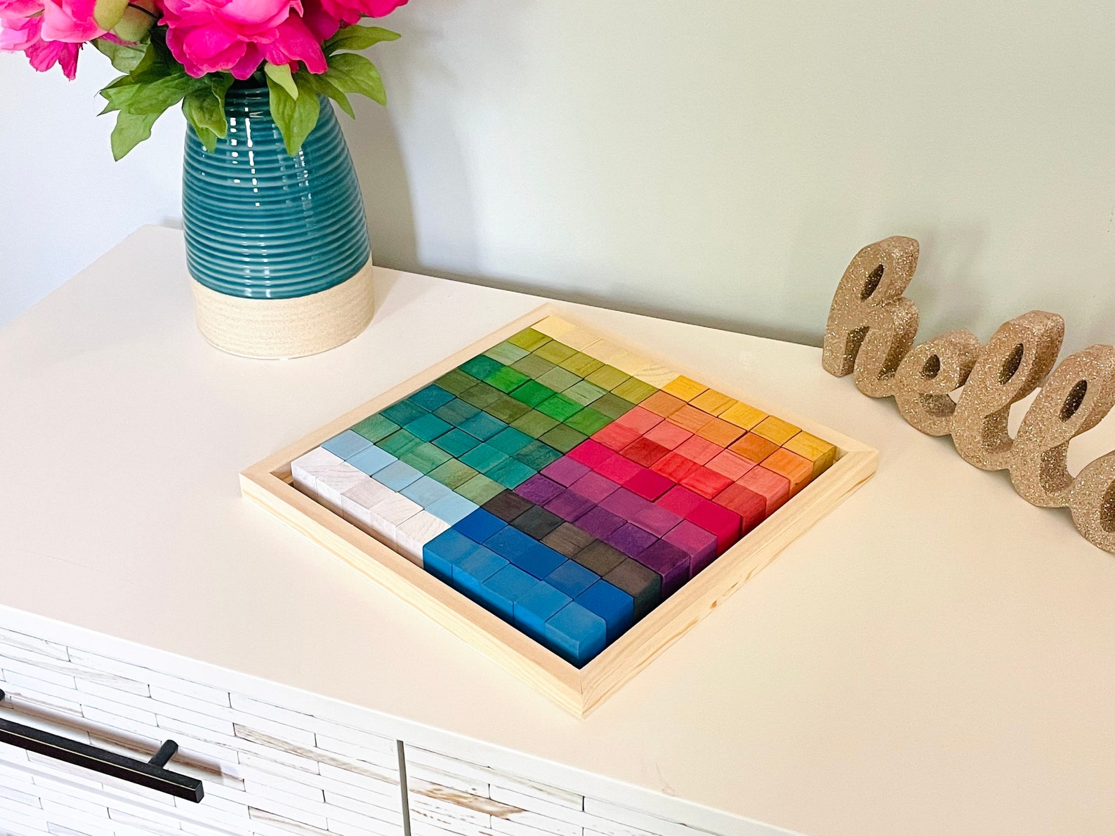 Wooden Rainbow Mosaic Cubes With Tray 100 Pc Natural - Etsy