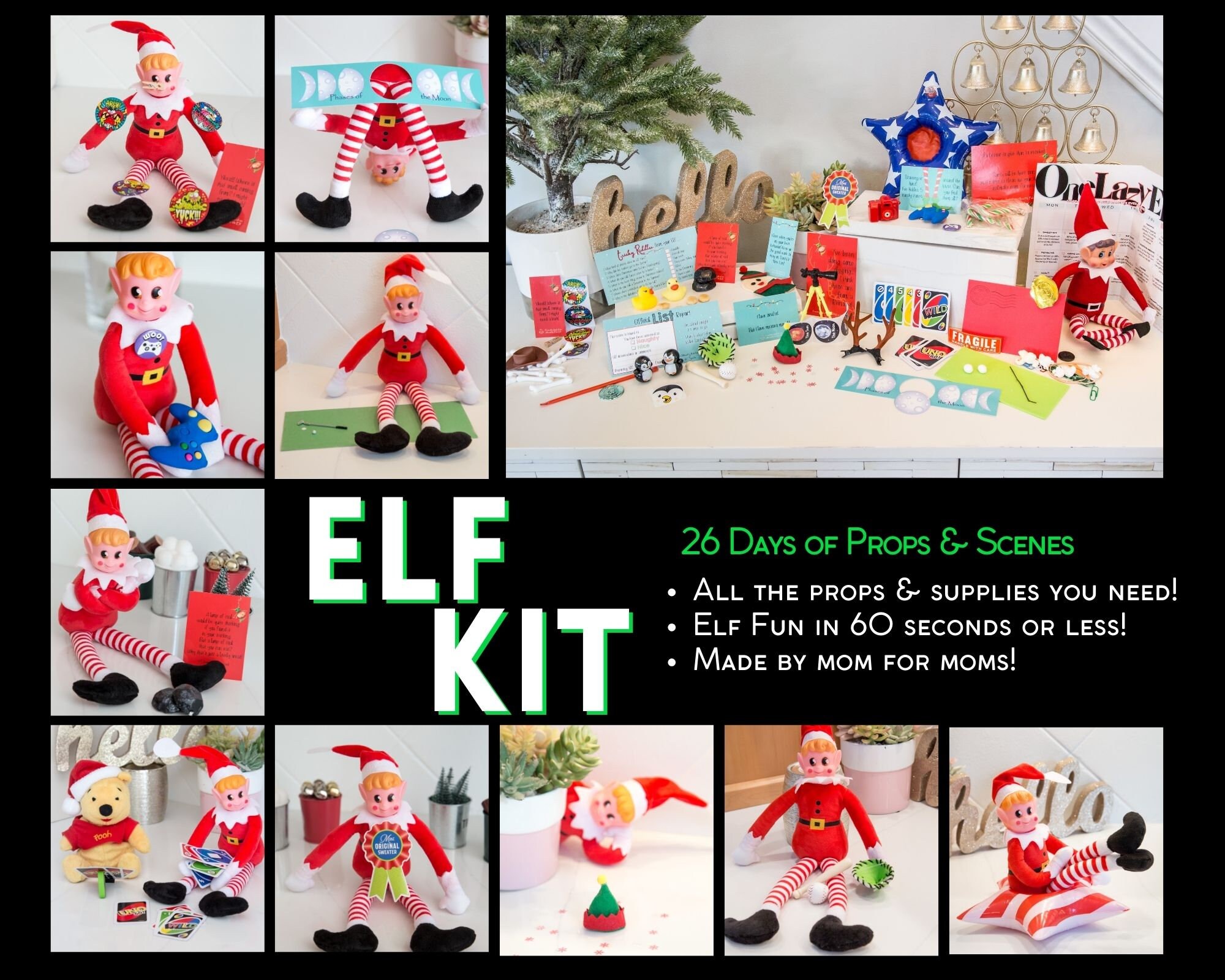 Premium 26 Day Elf Kit, 2025 Christmas Elf Activities Kit, Elf Props ...