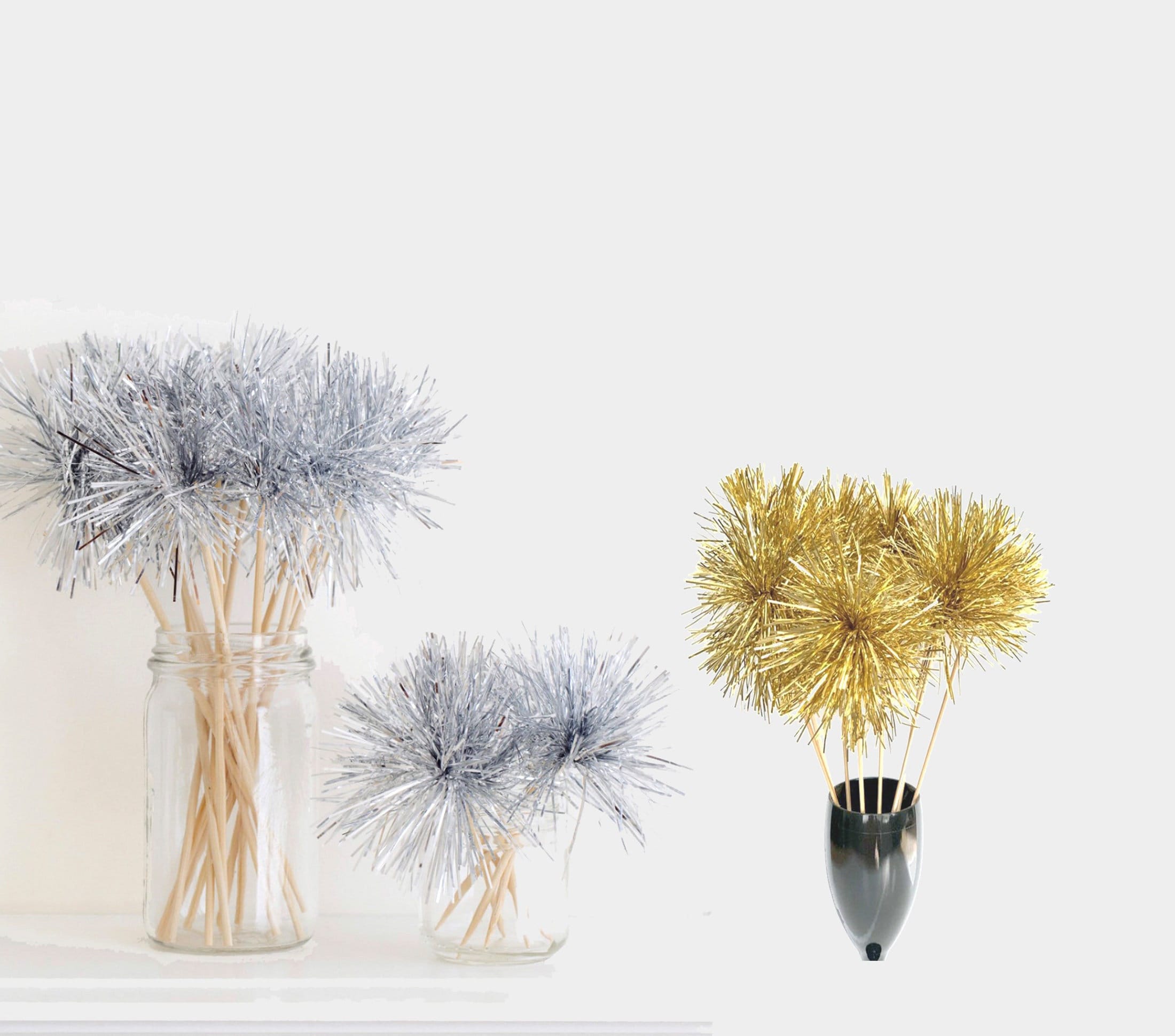 12+ Tinsel Drink Stirrers- Champagne Swizzle Sticks |gold Black Silver ...