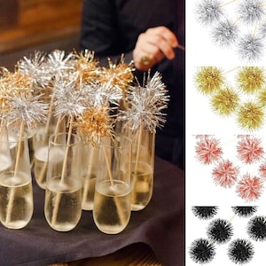 12+ Tinsel Drink Stirrers- Champagne Swizzle Sticks |gold Black Silver ...