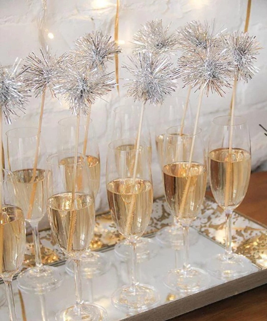 100 Tinsel Stir Sticks | Gold Silver Blush Black Sparkle Champagne ...