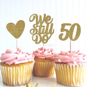 50th Anniversary Cupcake Toppers - Anniversary Cupcake Picks, Gold ...