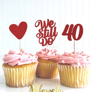 40th Anniversary Cupcake Toppers - Anniversary Cupcake Picks, Ruby ...