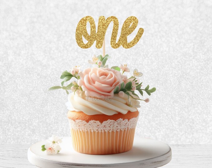Glitter 1 Cupcake Topper for First Birthday or Anniversary 12 Count ...