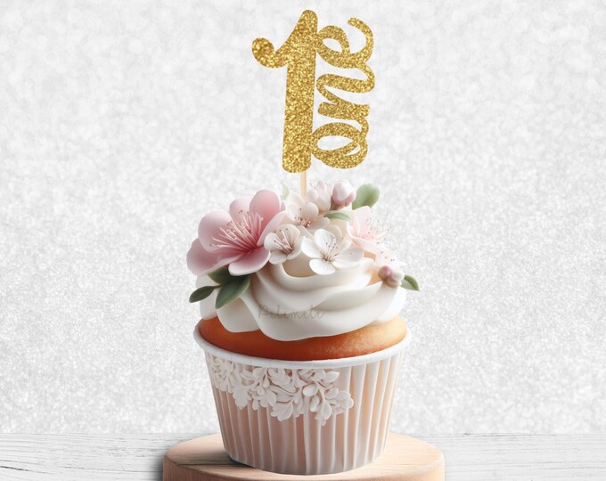 Glitter 1 Cupcake Topper for First Birthday or Anniversary 12 Count ...