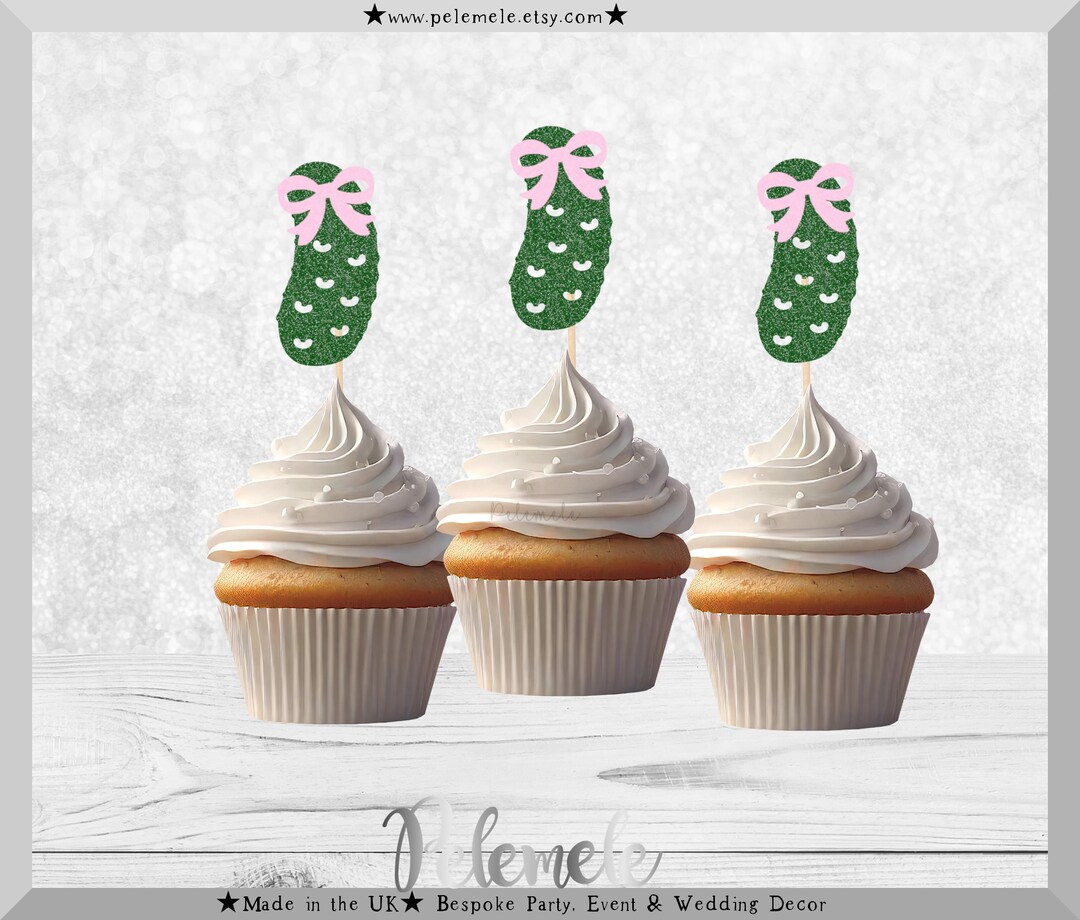Glitter Pickle & Bow Cupcake Toppers - Pickle Party Decorations, Pickle ...