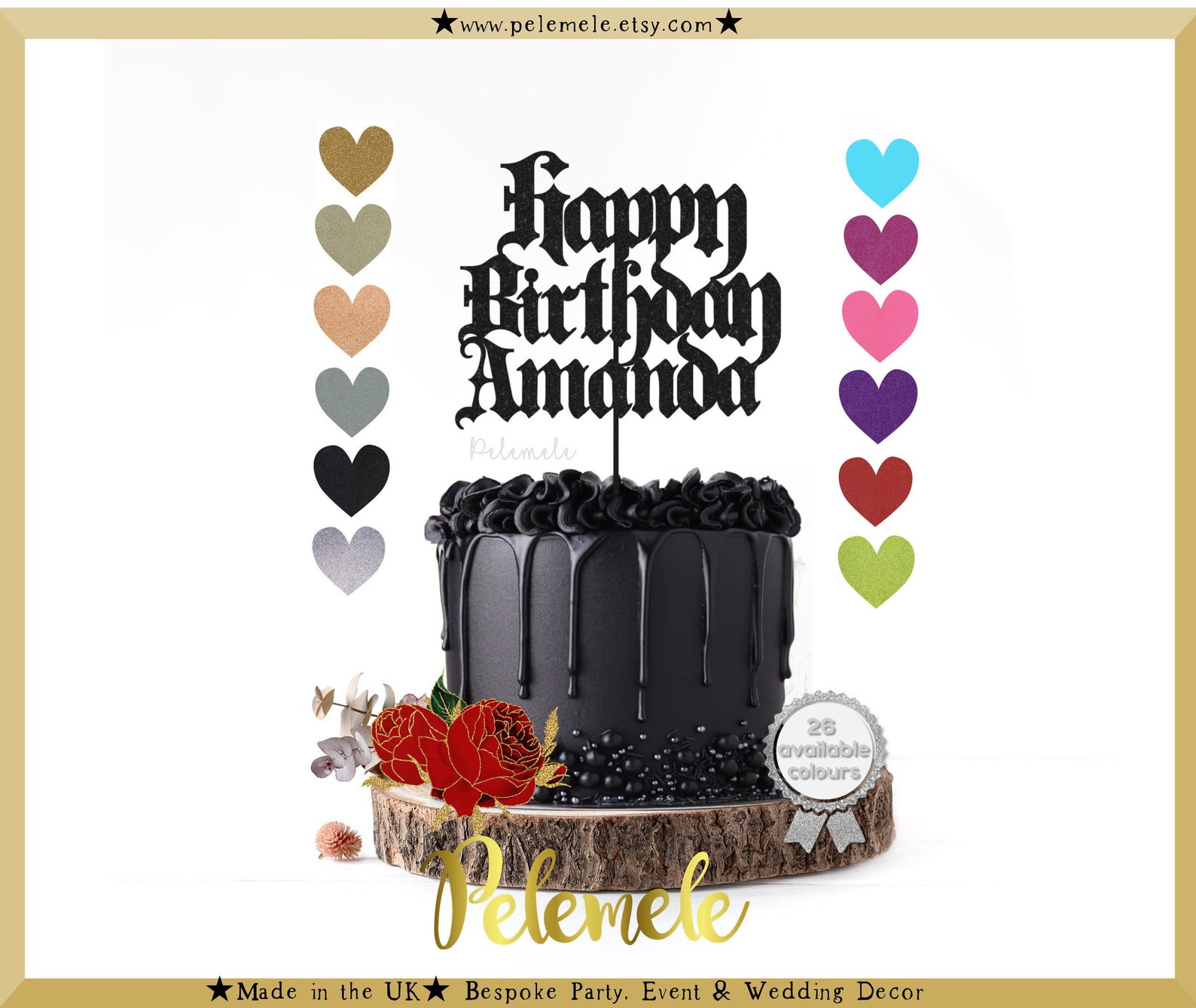 Custom Gothic Happy Birthday Cake Topper Goth Birthday Cake | Etsy