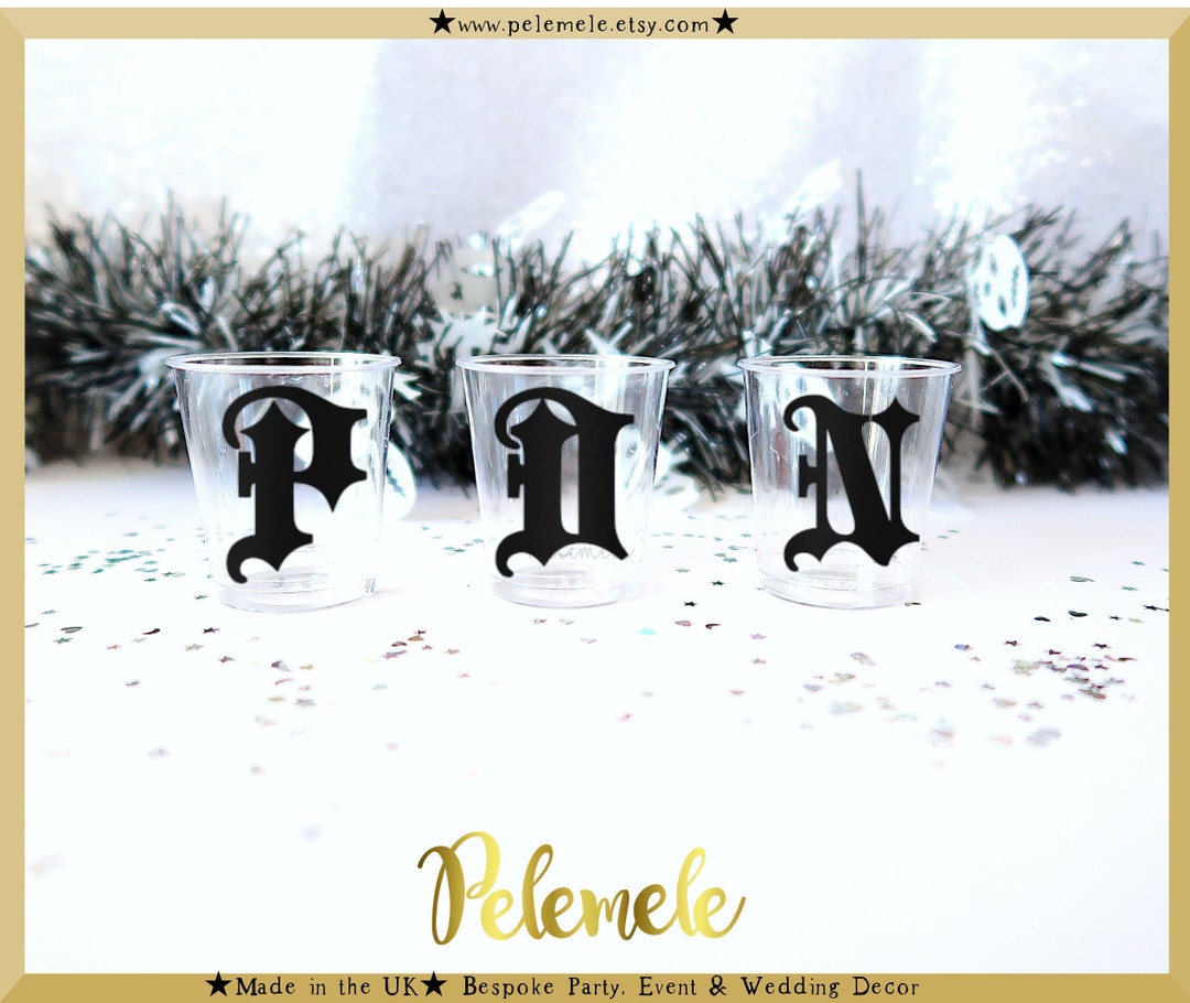 Custom Gothic Initial Shot Glasses - Initial Bachelorette Party Shots ...