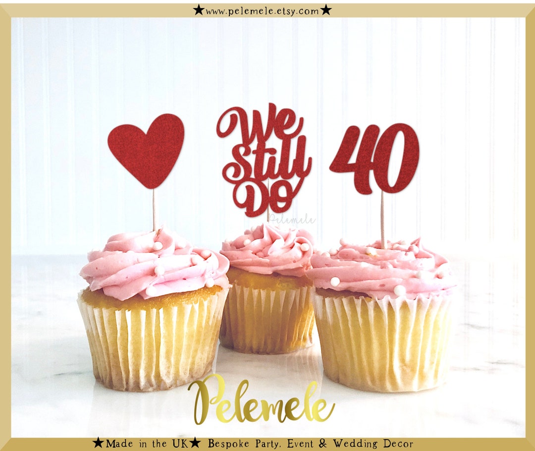 40th Anniversary Cupcake Toppers - Anniversary Cupcake Picks, Ruby ...