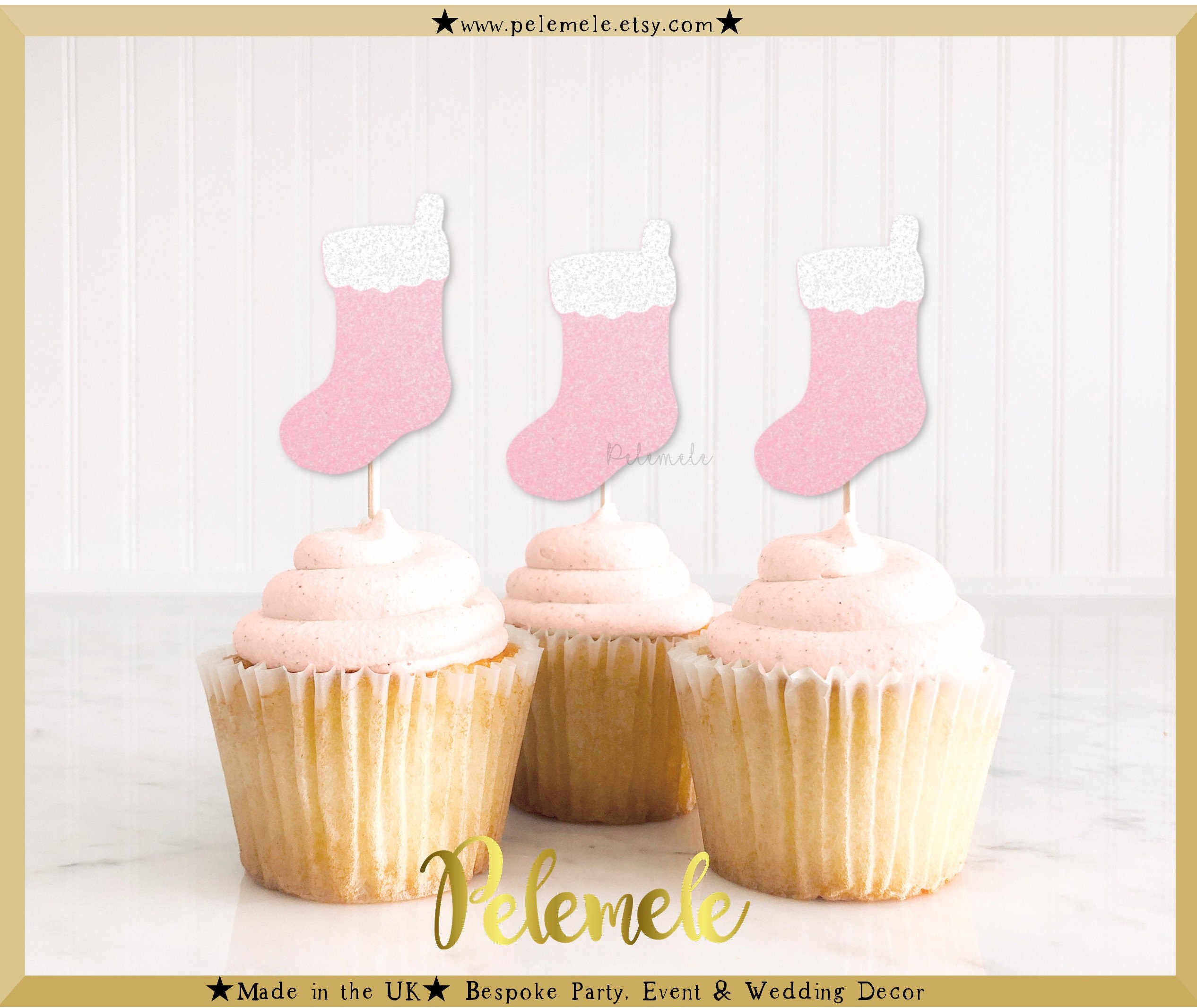 Pink Christmas Stocking Cupcake Toppers - Glitter Christmas, Pastel ...