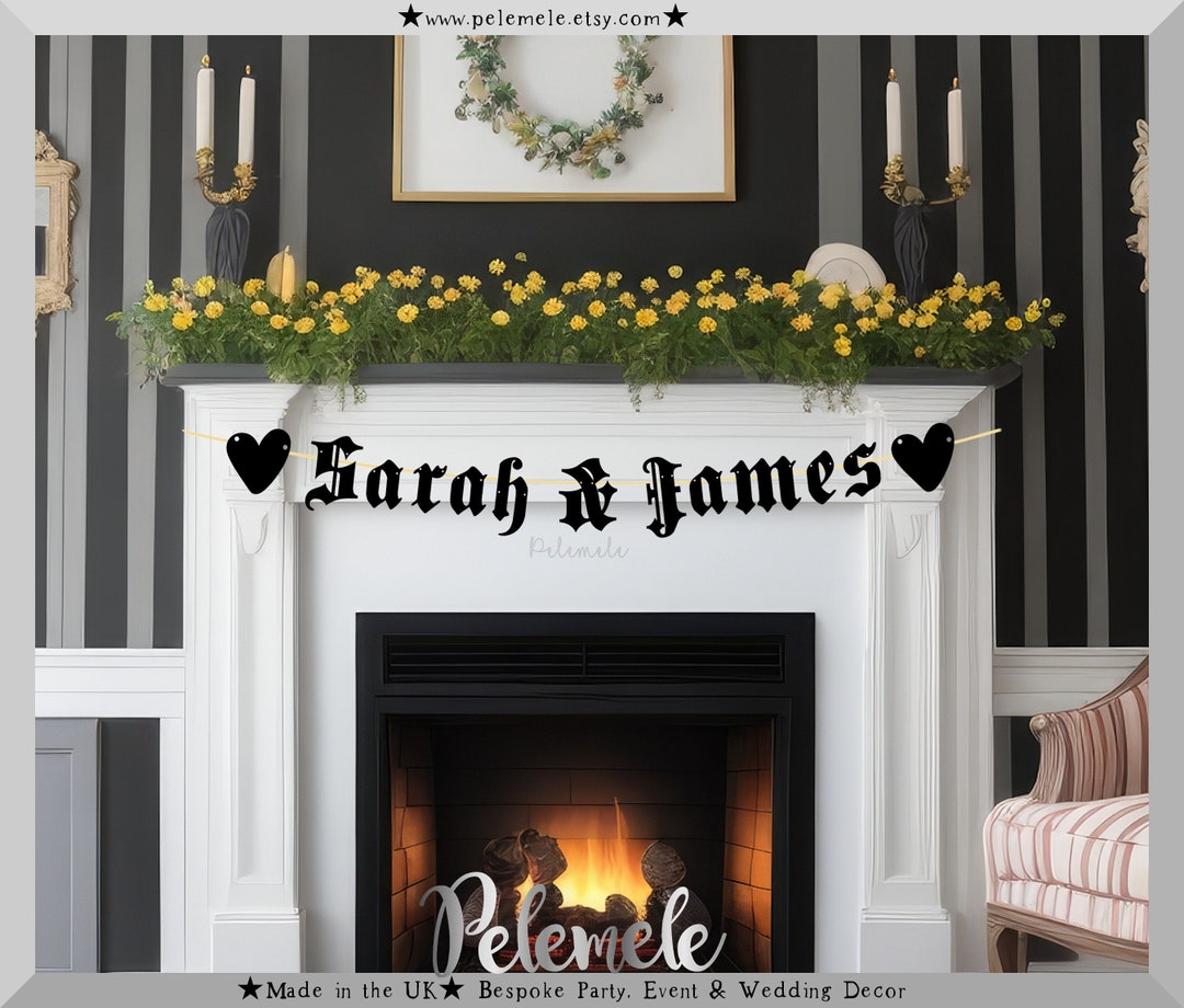 Custom Gothic Names Banner - Alternative Wedding Garland, Gothic ...
