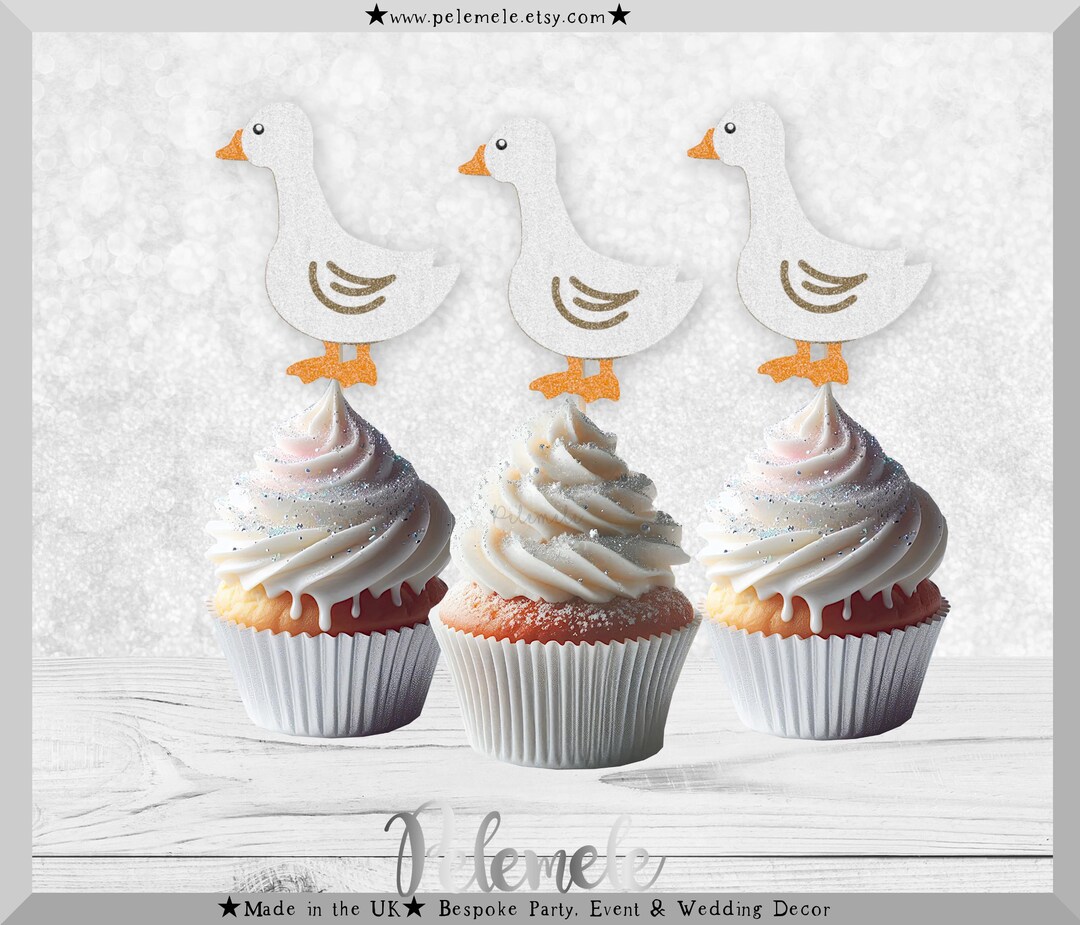Glitter White Goose Cupcake Toppers - Little Gosling Theme, Goose ...