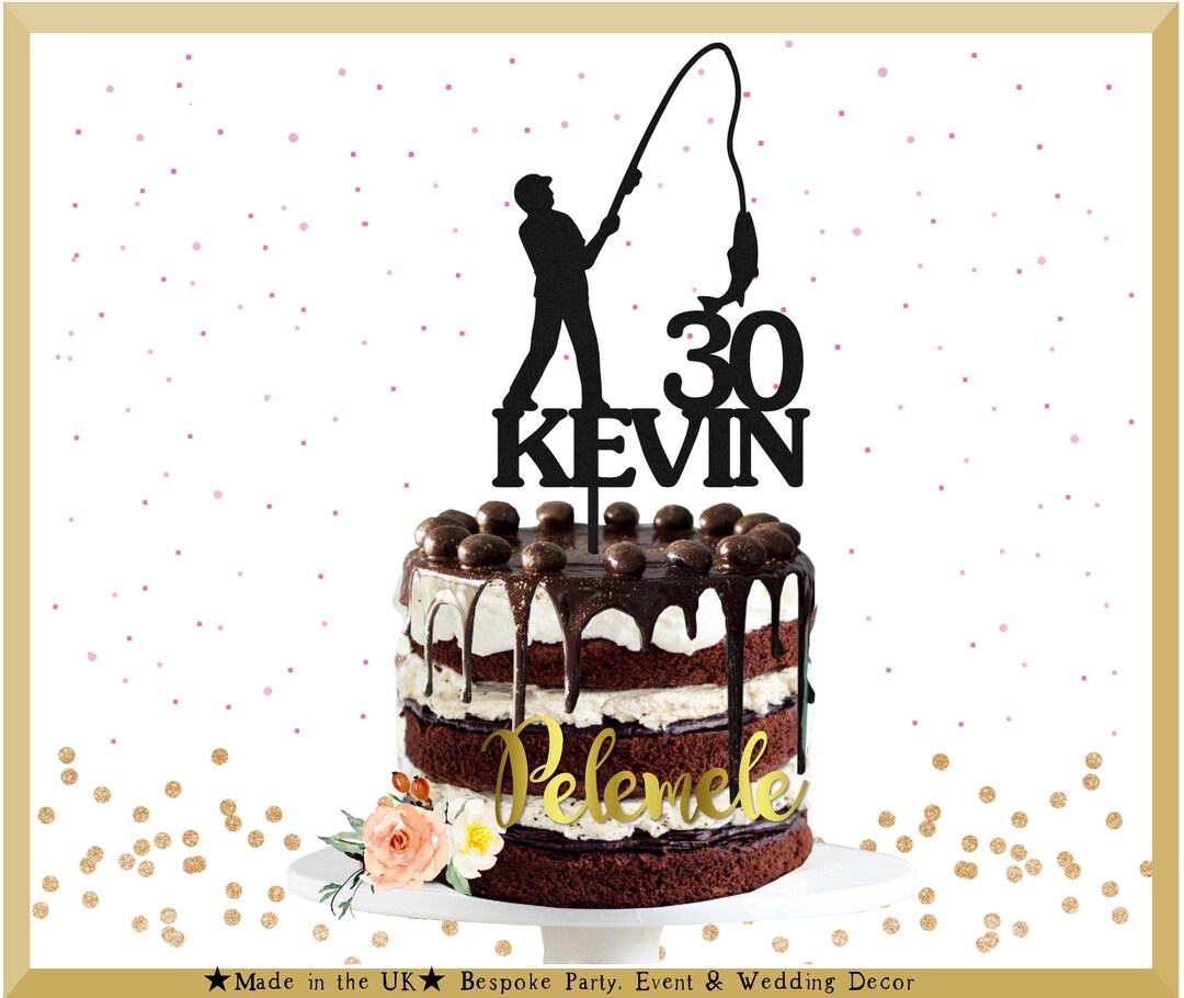 Glitter Fishing Birthday Cake Topper - Fishing Cake Topper, Custom Cake ...