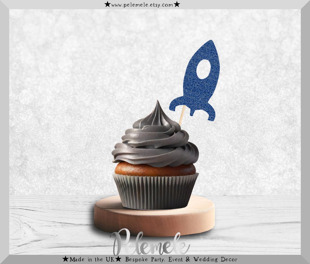 Glitter Rocket Cupcake Toppers - Spaceship Cupcake Toppers, Space Theme ...