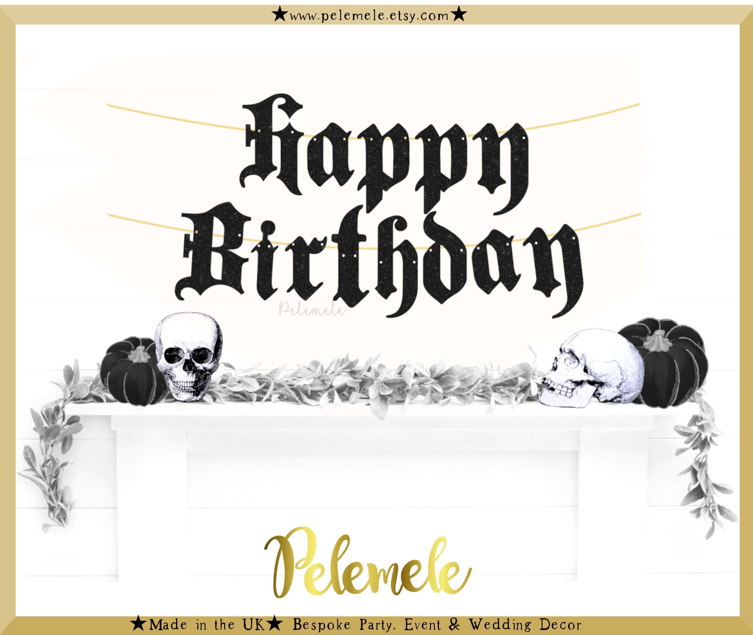 Glitter Gothic Happy Birthday Banner - Gothic Birthday Banner, Gothic ...