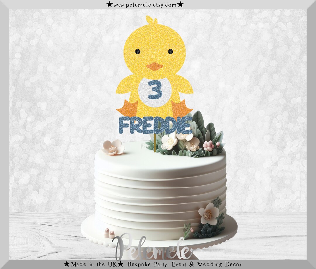 Custom Duckling Cake Topper - Glitter Duck Topper, Duck Birthday Decor ...