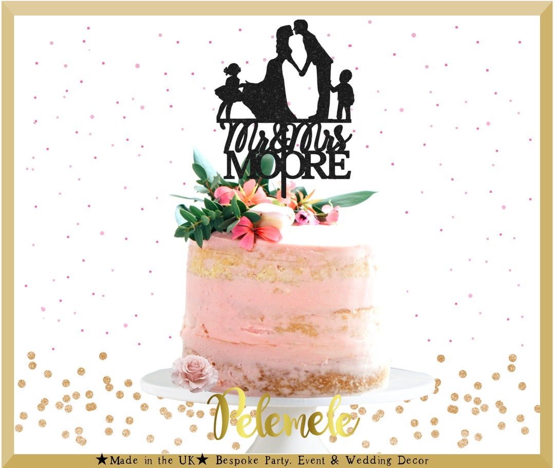 Familywedding Cake Topper With Children - Glitter Wedding Cake Topper ...