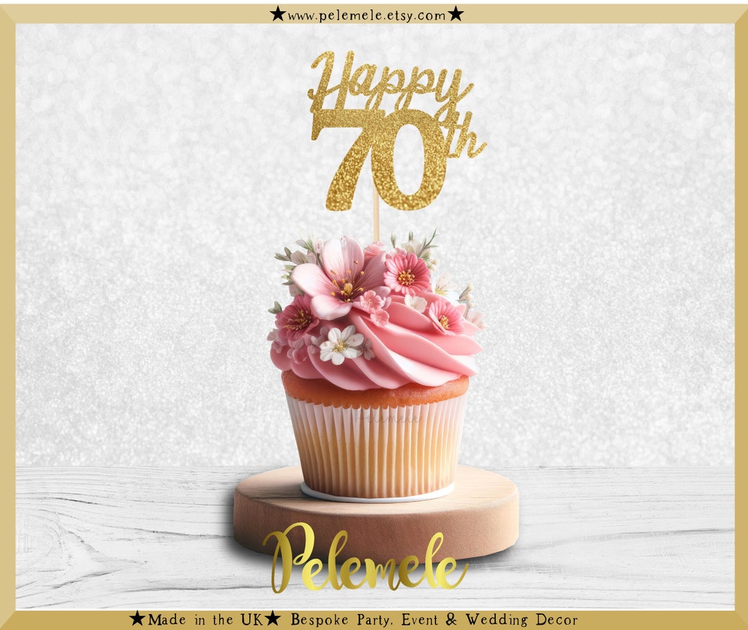 Glitter Happy 70th Cupcake Toppers - 70th Birthday, 70th Anniversary ...