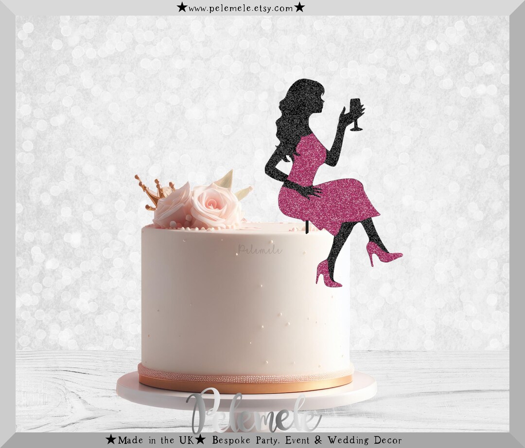 Glitter Sitting Woman Silhouette Cake Topper - Birthday Silhouette Cake ...