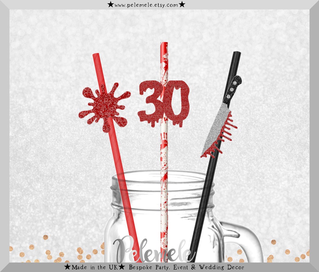 Glitter Custom Killer Birthday Straws - Horror Party Decor, Horror ...