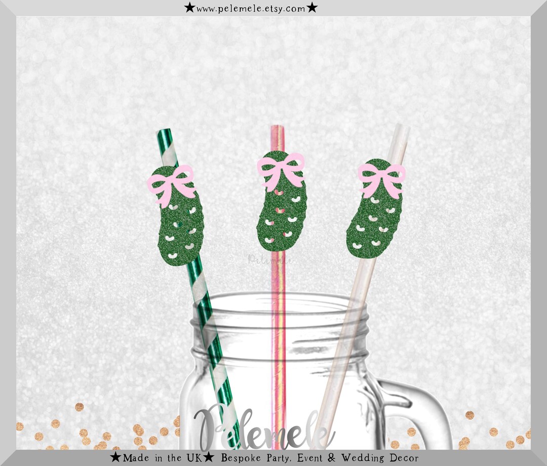 Glitter Pickle & Bow Straws - Pickle Party Decorations, Pickle ...